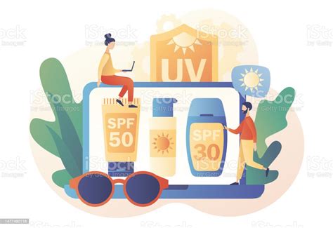 자외선 차단 개념 튜브와 자외선 차단제 크림 로션 젤 병 Spf 쉴드 Spf 수준이 다른 제품 현대 평면 만화 스타일입니다 흰색