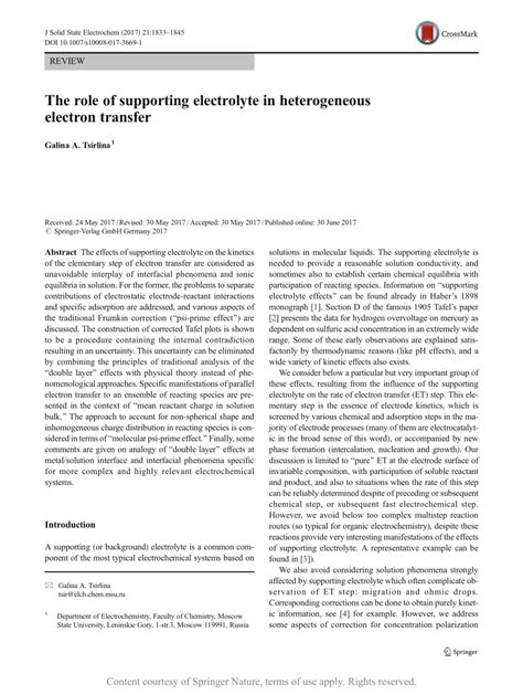 The Role Of Supporting Electrolyte In Heterogeneous Electron Transfer