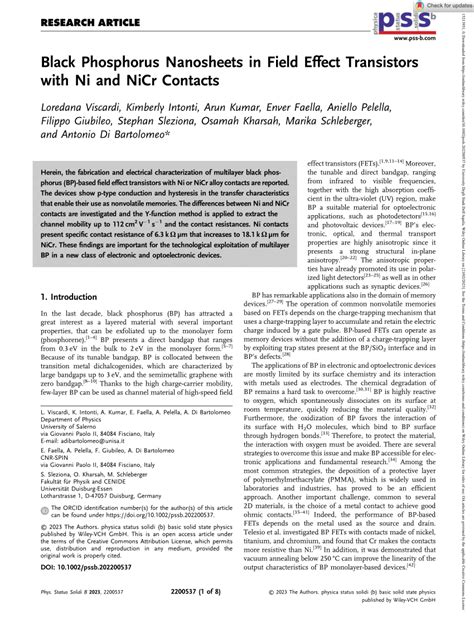 Pdf Black Phosphorus Nanosheets In Field Effect Transistors With Ni