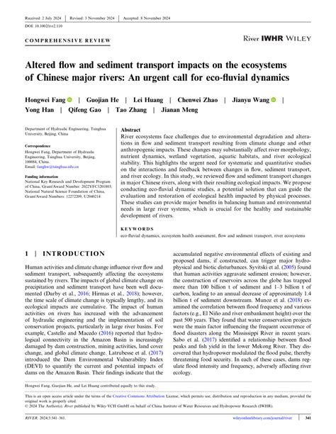 Pdf Altered Flow And Sediment Transport Impacts On The Ecosystems Of Chinese Major Rivers An