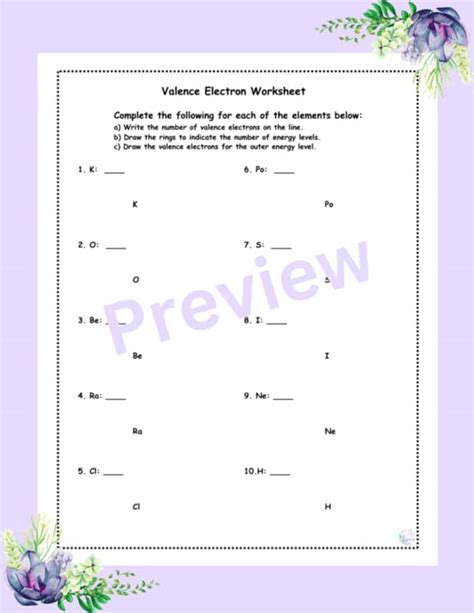 Valence Electron Worksheet By Cm Lessons Tpt