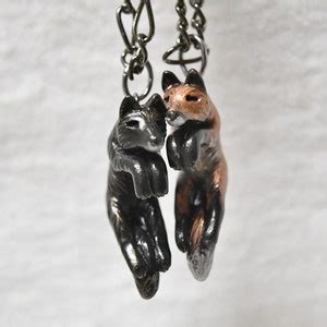 Black Wolf And Fox Necklaces Love His And Hers Heart Kissing Couple Bff