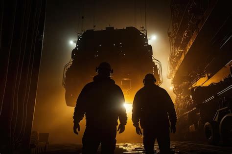 석유 굴착 장치 생성 인공 지능 작업을 하는 석유 굴착 작업자 프리미엄 사진