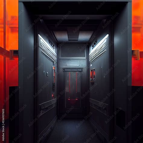 Metallic Sci Fi Underground Elevator Door Interior Design Illustration Stock Illustration