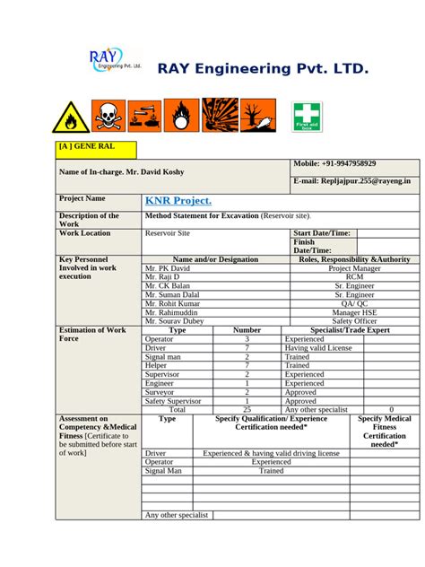 Method Statement Excavation Pdf Occupational Safety And Health Personal Protective Equipment