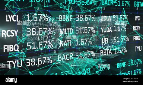 Image Of Stock Market Data Processing And Plexus Network Against Screens With Data Processing