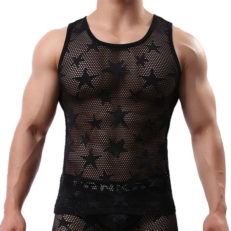 Новые модные сетчатые мужские трусы нижнее белье мужские майки топы Прозрачная майка