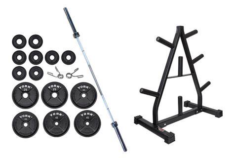 York Barbell 300 Lb Olympic Weight Plate Set With 7ft Barbell And A Fr