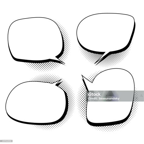 복고풍의 빈 만화 거품과 블랙 하프톤 그림자 팝 아트 스타일로 설정 요소 흰색 배경입니다 벡터 그림입니다 검은색에 대한 스톡 벡터 아트 및 기타 이미지 Istock