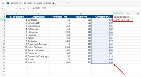 Plantilla Excel De Cuadro De Cargas Eléctricas Gratis