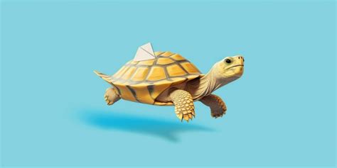 Tortoise Flying On The Paper Plane Pastel Blue Background Ar 21 Premium Ai Generated Image