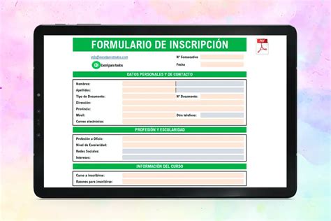 Formato Ficha De Inscripción En Excel Descarga Gratis