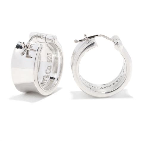 Tiffany And Company Wide Hoop Earrings Sterling Silver Small For Sale
