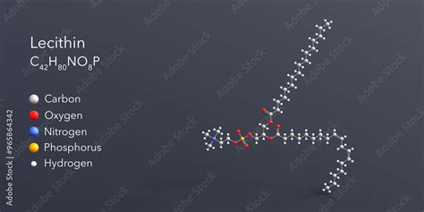 Lecithin Molecule 3d Rendering Flat Molecular Structure With Chemical Formula And Atoms Color