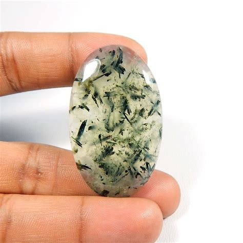 Green Prehnite Gracious Natural Prehnite Cabochon Black Rutile Prehnite Gemstone Oval Shape