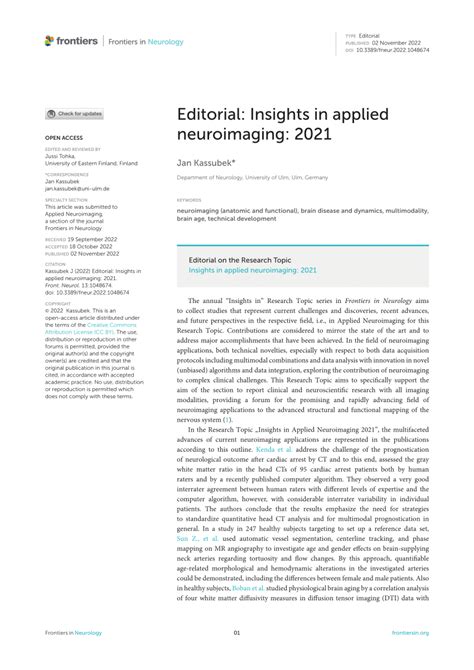 Pdf Editorial Insights In Applied Neuroimaging 2021