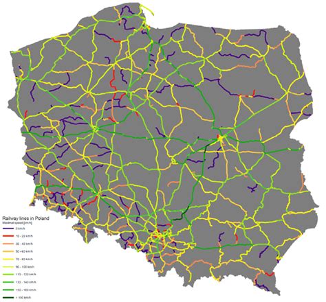 Maximum Speeds On Railway Lines In Poland 2017 Source Own