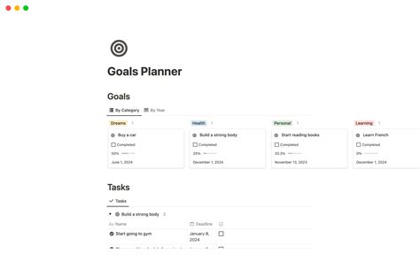 Goals Planner Notion Template