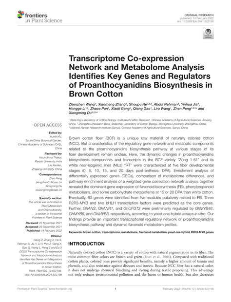 Pdf Transcriptome Co Expression Network And Metabolome Analysis
