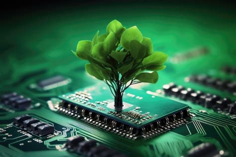 Premium Ai Image Tree Growing On The Converging Point Of Computer Circuit Board Green