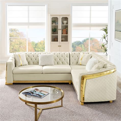 106 L Shaped Chesterfield Sectional Sofa Upholstered Velvet Cloud