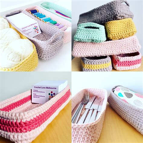 Crochet Pattern Rectangle Crochet Basket Crochet Organising Etsy Australia