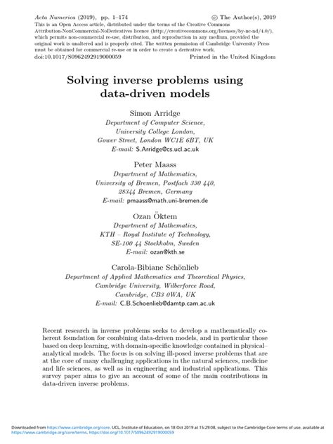 Solving Inverse Problems Using Data Driven Models Pdf Inverse Problem Bayesian Inference