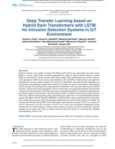 Pdf Deep Transfer Learning Based On Hybrid Swin Transformers With Lstm For Intrusion Detection