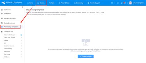 using provisioning templates in airdroid business airdroid