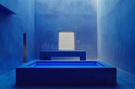 the room which is dark blue has two computers and one window stock