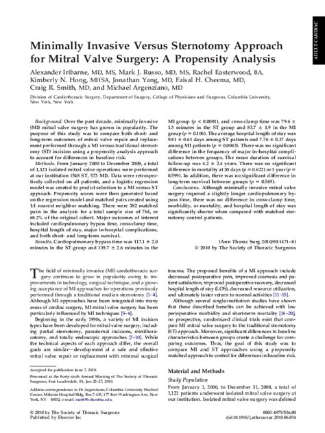 Pdf Minimally Invasive Versus Sternotomy Approaches For Mitral Reconstruction Comparison Of