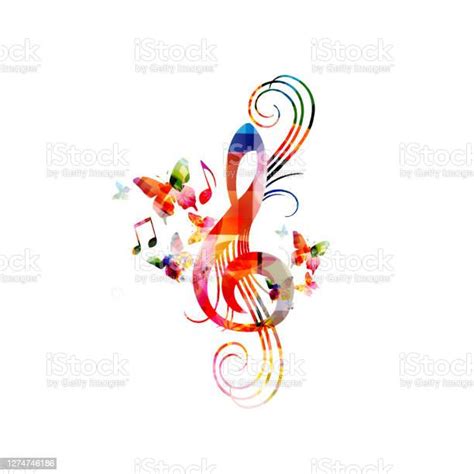 Gclef 격리 벡터 일러스트와 다채로운 음악 홍보 포스터 라이브 콘서트 이벤트 음악 축제 및 쇼 파티 전단지 템플릿을위한 고음 음표와 예술적 추상적 배경 클래식 음악에