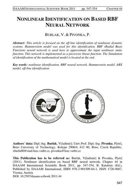 Pdf Nonlinear Identification On Based Rbf Neural Network
