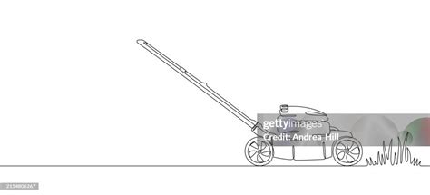 Lawn Mower Cutting Grass Continuous Line Drawing Style With Editable