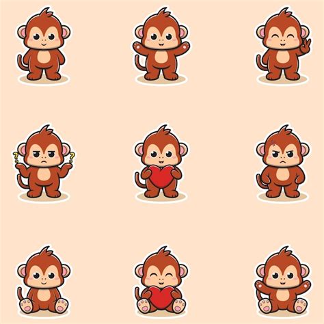 Premium Vector Cute Monkey Character Different Poses Illustration