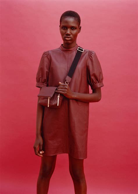 Burgundy Puff Sleeve Leather Dress Whistles Whistles Us