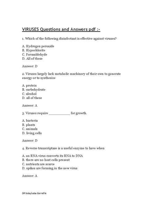 Virology Mcqs Mcqs Viruses Questions And Answers Pdf Which Of