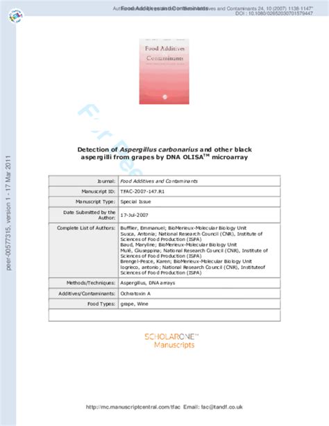 Pdf Detection Of Aspergillus Carbonarius And Other Black Aspergilli