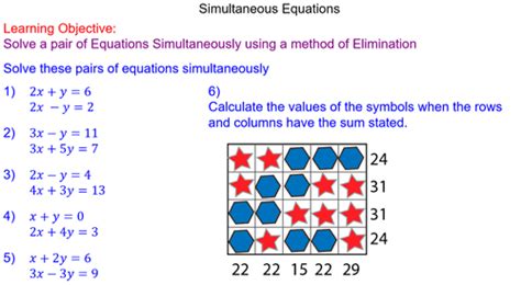 Simultaneous Equations Through Elimination Mr Mathematics