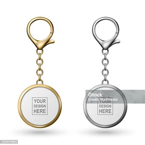 벡터 3d 현실적인 열쇠 고리 세트 브랜딩을 위한 체인이 있는 금색 은색 라운드 키 태그 열쇠 고리 아이콘 금속 열쇠 고리 디자인 빈 열쇠 태그 열쇠 고리 선물 액세서리