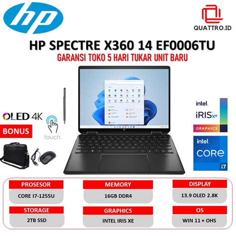 Jual HP Spectre X360 14 OLED EF0006TU TOUCH I7 1255U 16GB 2TB SSD Win11 PEN Shopee Indonesia