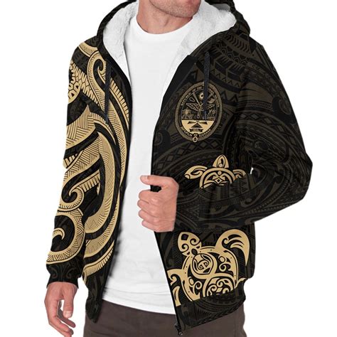 Marshall Islands Sherpa Hoodie Gold Tentacle Turtle Crest Aljaira