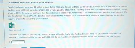 Solved Excel Online Structured Activity Sales Increase Chegg