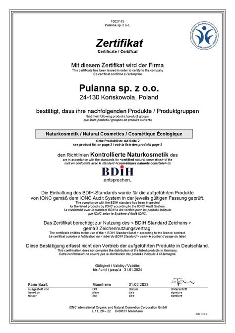 CERTYFIKATY | Pulanna Sp. z o.o. | producent kosmetyków
