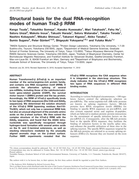 Pdf Structural Basis For The Dual Rna Recognition Modes Of Human Tra2