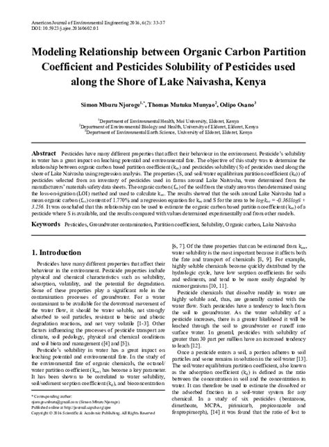 Pdf Modeling Relationship Between Organic Carbon Partition Coefficient And Pesticides