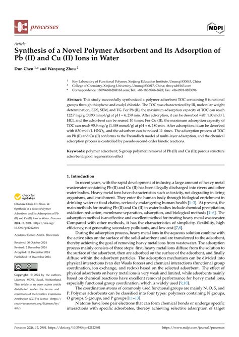 Pdf Synthesis Of A Novel Polymer Adsorbent And Its Adsorption Of Pb