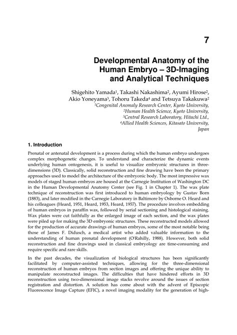 PDF Developmental Anatomy Of The Human Embryo D Imaging And Analytical Techniques