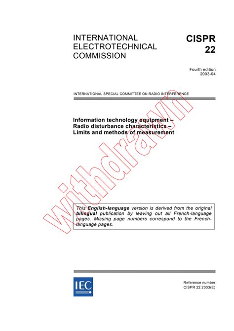 Cispr 22 2003 Information Technology Equipment Radio Disturbance Characteristics Limits And