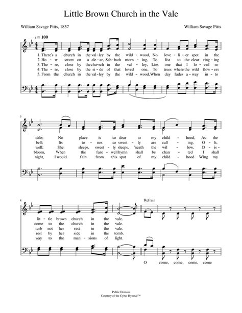Little Brown Church In The Vale William S Pitts Sheet Music For Piano Piano Duo